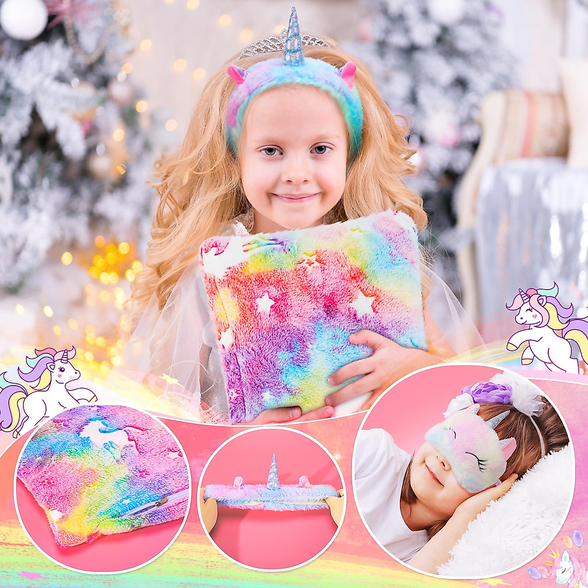 Unicorn Toys for Girls Kids Toys 5 6 7 8 9 10+ Years Old, Kids Unicorn Gifts with Glowing Blanket/ Water Bottle/ Eye Mask/Headband/Crossbody Bag/Sunglass/12PCS Birthday Gift Toys for Girls 6-10+