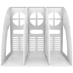 SAYEEC Magazine Holder Plastic File Sorter Binder Holder for Desk Folder Organizer Stand Book Shelf Dividers Vertical Filling Storage Rack Desktop Bookshelf Display Box for Office School Home (Grey)