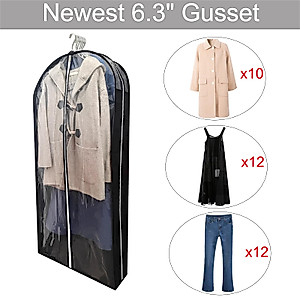 Dress Bags for Gowns Long with 6.3" Gusset, 50" Clear Moth Proof Garment Bags for Hanging Clothes, Dresses Covers and Side Zipper Protector for Storage, Overcoat, Trousers, Sweater, 3 Packs