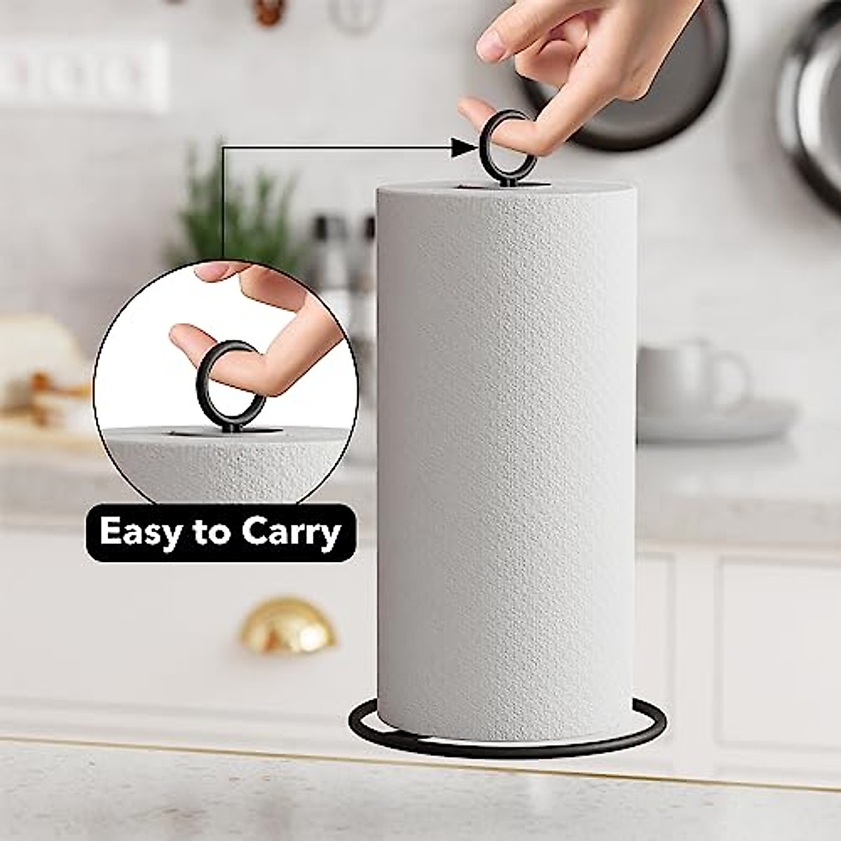 Black Paper Towel Holder Countertop, Kitchen Paper Towel Stand Holder for Kitchen Organization and Storage Standard and Large Size Rolls (Black)