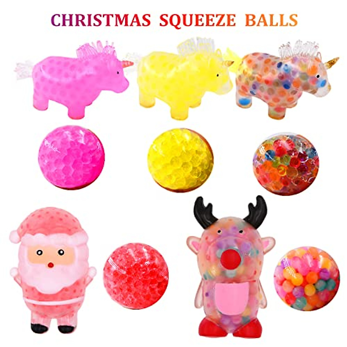 Cenmeytoy Unicorn Squishy Stress Balls Toy (5-Pack) for Girls, Boys, Adults, Gel Water Beads Balls Inside, Promote Anxiety and Stress Relief - Christmas Stocking Stuffers Gifts Party Favors