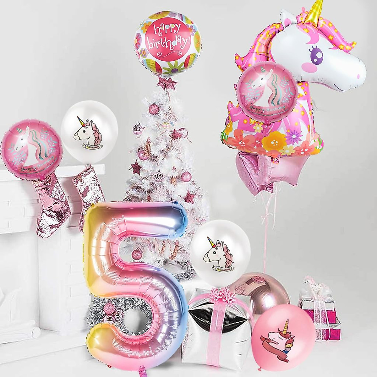 MOVINPE Unicorn Balloons Birthday Party Decorations for Girls 6th Party, 43" Pink Large Unicorn Gradient Jumbo Number 6" Foil Balloon Bouquet, Girly Unicorn Theme Party Supplies Backdrop Decor