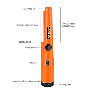 WAZWOY Metal Detector Pinpointer, Professional Handheld Metal Detector with LED Light, 360° Search Pinpointing Finder Probe Treasure Hunting Tool Accessories for Adults and Kids