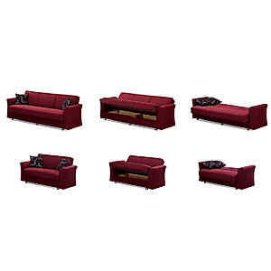 Beyan Signature Empire Furniture USA Ohio Collection Convertible Sofa Bed with Storage Space, Includes 2 Pillows, Burgundy