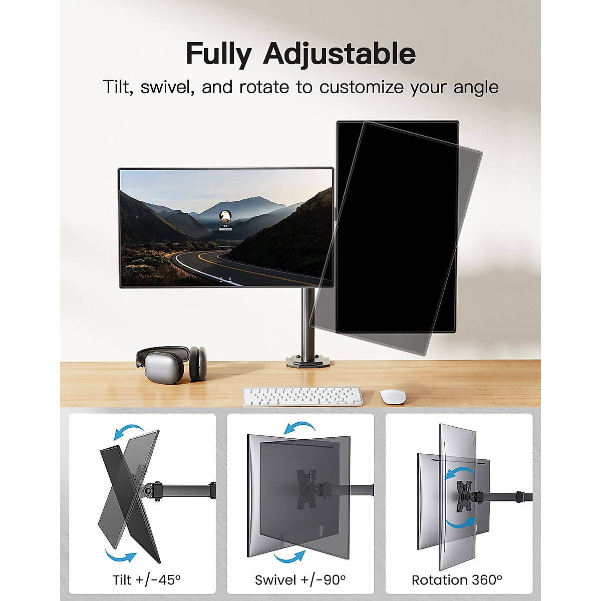 HUANUO Dual Monitor Mount for 2 Monitors up to 30 inches, Heavy Duty Dual Monitor Stand Holds up to 22 lbs, Dual Monitor Arm with Height Adjustable Tilt Swive Rotate, VESA Hole 75mm or 100mm