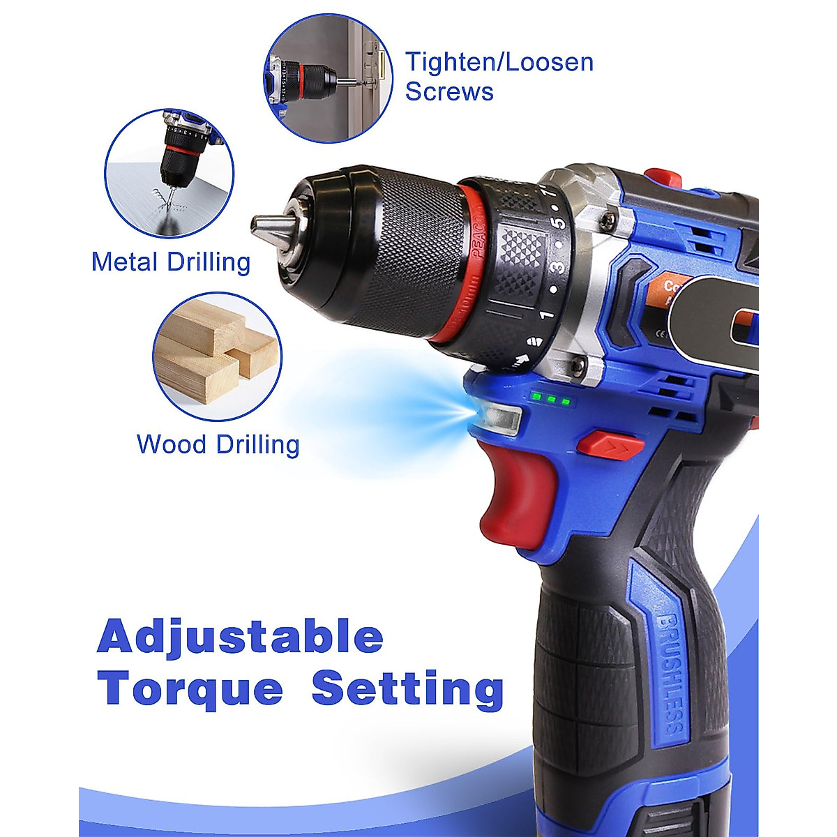 Aspro Cordless Drill, 16.8v Brushless Power Drill Set with Battery and Charger, 2 Variable Speed, 3/8'' Keyless Chuck, Built-In LED, Versatile Small Drills for Electric Drilling and Screwing