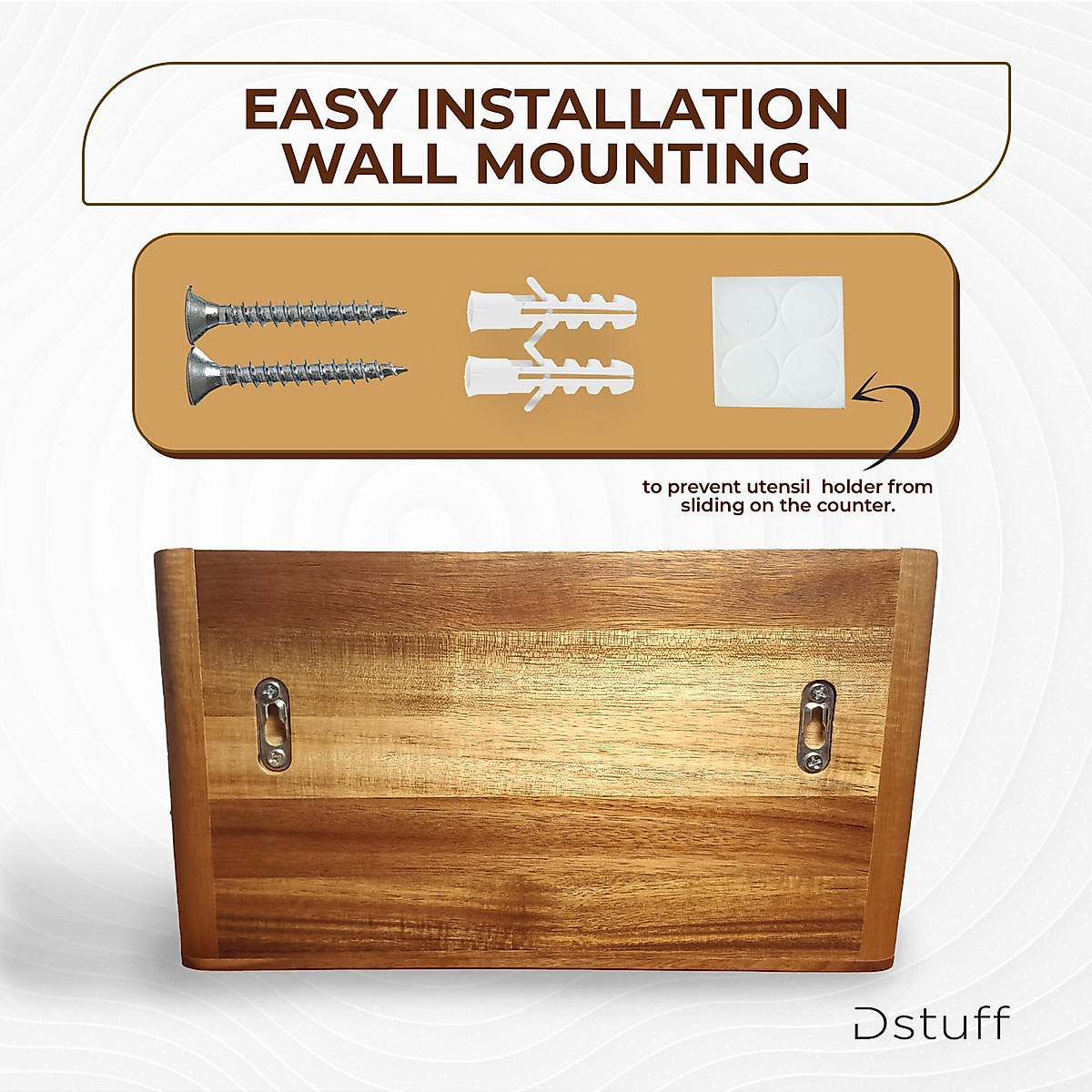 Dstuff Large Kitchen Utensil Holder Organizer for Counter or Countertop, Large Wooden Utensil Holder for Storage Cooking and Silverware with 3 Compartment, Acacia Rustic Wood Container Extra Large