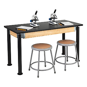 Learniture Heavy-Duty School Science Lab Table with Chemical-Resistant Top, Adjustable Height Science Table for Classrooms, 24" D x 54" W x 29" H, Black