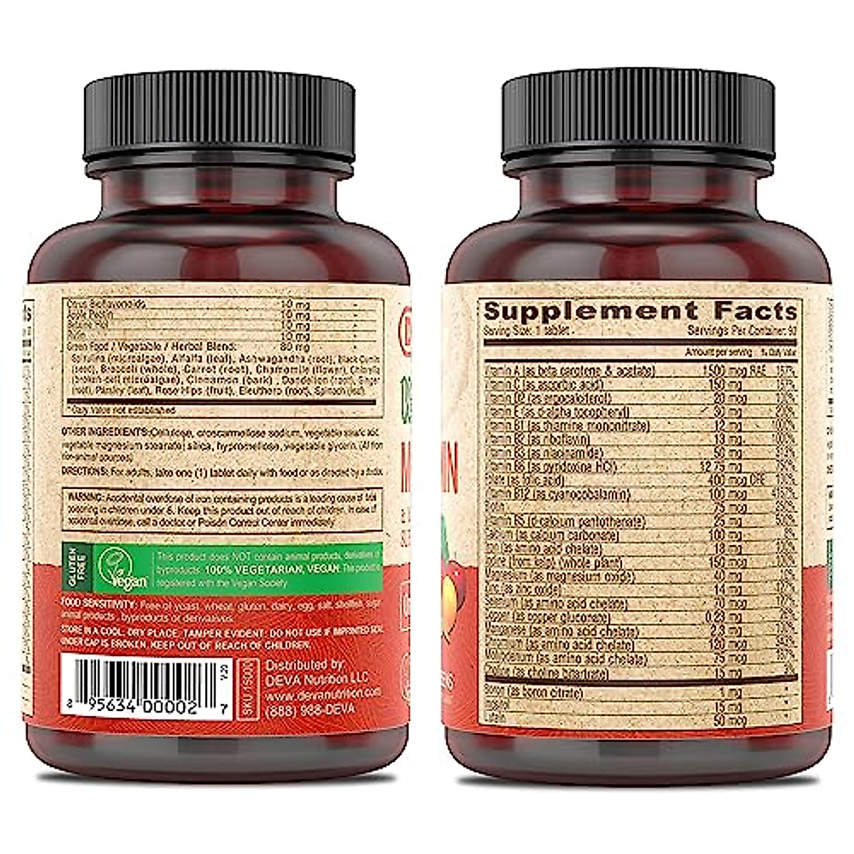 DEVA Vegan Multivitamin & Mineral Supplement - Vegan Formula with Green Whole Foods, Veggies, and Herbs - High Potency - Manufactured in USA and 100% Vegan - 90 Count (Pack of 2)