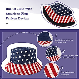 Handepo 2 Pieces American Flag Bucket Hat Fisherman Hat Travel Sun Hat Outdoor Hat for Men Women, Mixed Color
