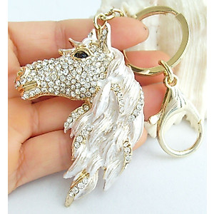 Sindary Austrian Crystal Art Style 2.76" Horse Keychain Pendant K6535 (Gold-Tone Clear)