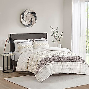 Hyde Lane Asha Boho Duvet Cover King, Farmhouse Ivory 100% Cotton Tufted Bedding Set with Zipper, Mid Century Modern Comforter Covers, 3 Pieces Including Matching Pillow Shams (104x90 Inches)