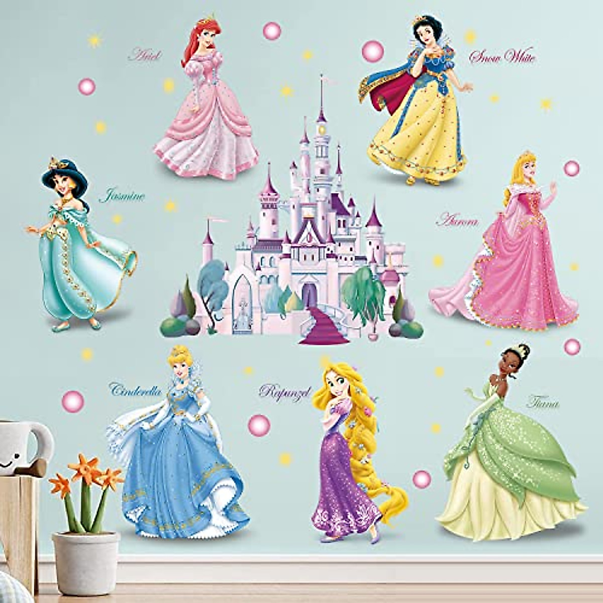Supzone Princess Wall Stickers Castle Wall Decal Girls Wall Décor DIY Removable Wall Art Sticker for Baby Kids Nursery Girls Bedroom Living Room Playroom Wall Decoration