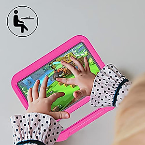 Fire 7 Tablet Case for Kids (Only Compatible 12th Generation, 2022 Release) - DJ&RPPQ Lightweight Shockproof Kid-Friendly Cover with Handle and Stand for Amazon Kindle Fire 7 Kids Tablet - Pink