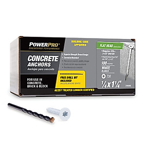 Power Pro White Flat-Head Concrete Screw Anchors (1/4" x 1-1/4") - 100 pc
