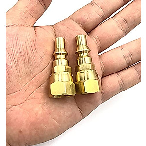 2pcs 1/4" Low Pressure Quick Contact Fittings Brass,RV Propane Contact Conversion Fittings for Gas Appliance Heater Grill Fire Pit and RV Quick Connect,1/4" Quick Key Connect Plug x 3/8" Female Flare