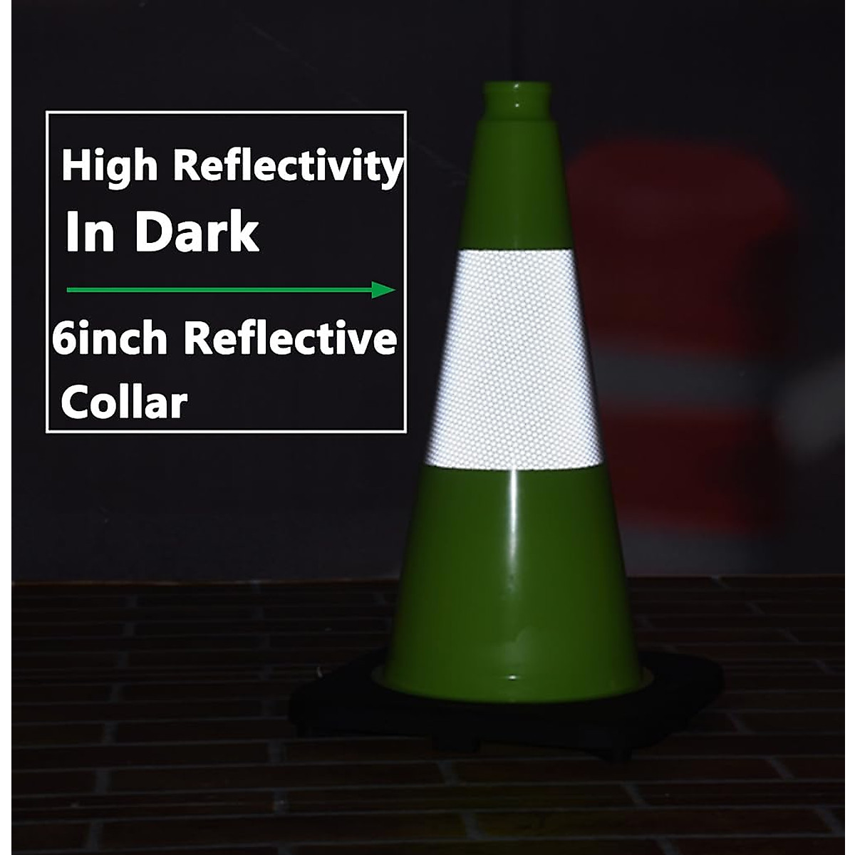 BESEA 6Pack 18" inch Traffic Cones Green Safety Cones PVC Construction Cones with 6 inch Reflective Collar for Home Driveway Road Parking Use(6 Cones)