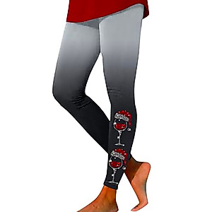sdbrld Christmas Leggings for Women Soft Christmas Leggings for Women 2023, Women's Leggings Red Wine Glass Printed Soft Tights Yoga Pants Holiday Leggings Plaid Leggings for Women High Waisted