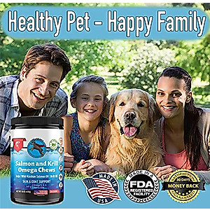 WIZARDPET Wild Alaskan Salmon & Krill Oil Chews for Dogs | 120 Soft Treats | Omega 3 6 9 Fish Supplement with EPA, DHA for Itch Free Skin Coat Joints | Allergy Relief | Reduce Hair Shedding | USA