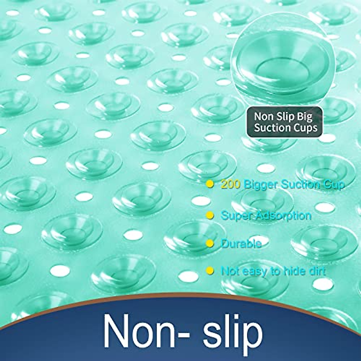 Yimobra Original Bath Tub Shower Mat Extra Long 16 x 40 Inches, Non-Slip with Drain Holes, Suction Cups, Machine Washable, Phthalate Free, Latex Free, BPA Free, Bathroom Mats, Clear Green