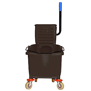 Alpine Industries Commercial Mop Bucket with Side Press Wringer - Mop Bucket with Wheels - Perfect for School, Offices, Resturants, Restrooms - 36 Qt - Brown