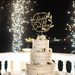 Sodasos Gold Glitter Happy Birthday Cake Topper，with leaves Glitter Birthday Party Decoration Supplie Cake Sign Party，For Man Woman Birthday Party Decoration (golden)