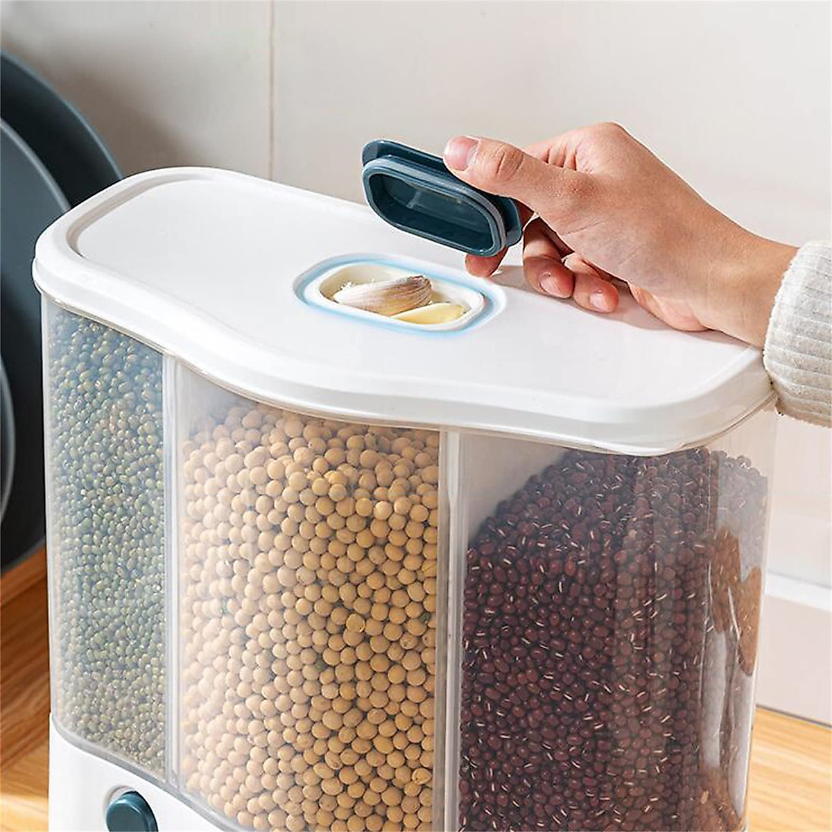 BhshuidlS Dry Food Dispenser Container 3 Grid Rice Storage Dispenser Container Grain Dispenser for Small Granular Grains