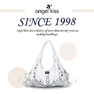 Angelkiss Women Multiple Pockets Purses and Handbags Washed Leather, Two Top Zippers Closure, White