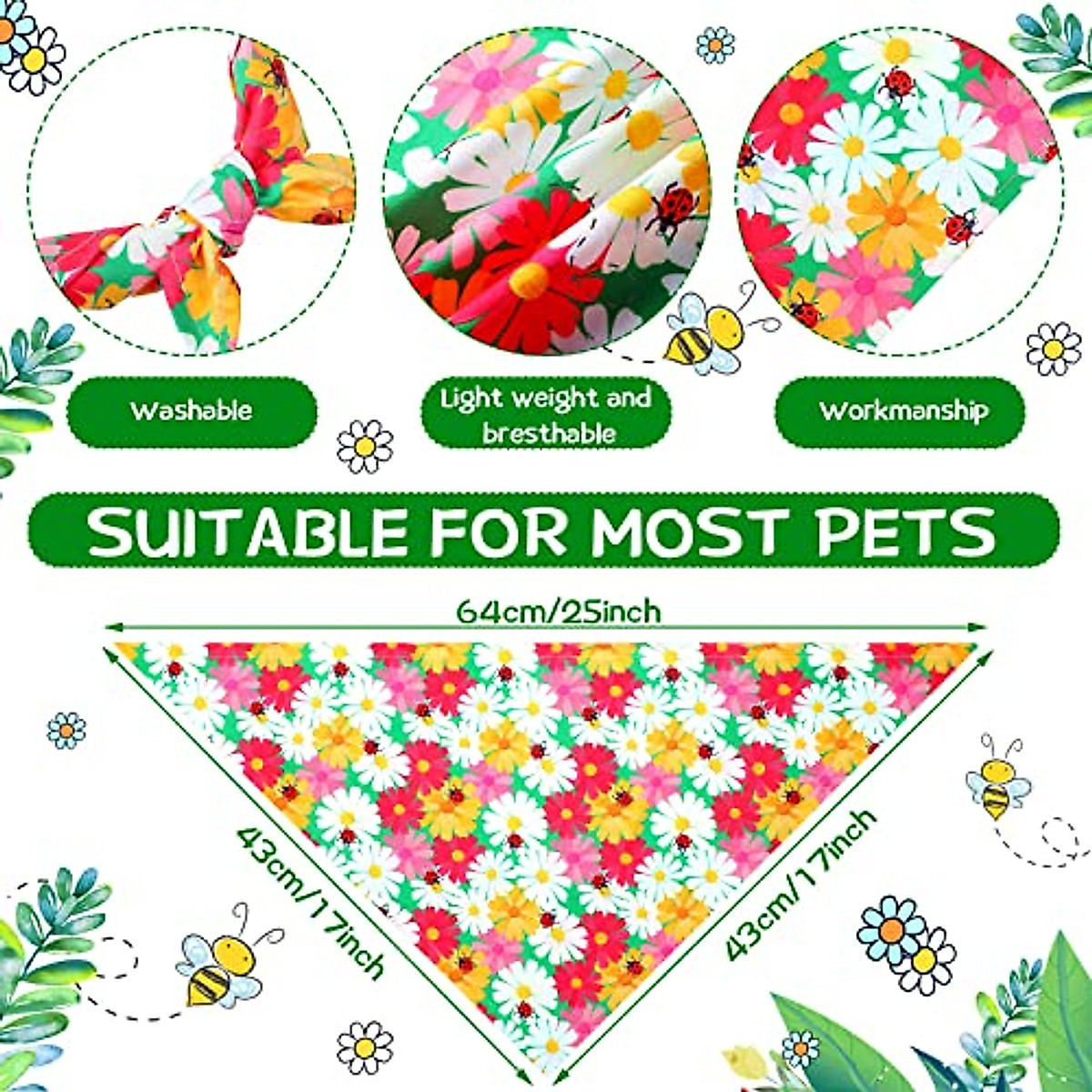 30 Pack Spring Summer Flower Dog Bandanas Bulk Soft Triangle Dog Scarfs Polyester Bandana PET Costume Cute Triangle Scarf Bibs with Flowers Patterns for Small Medium Large Pets