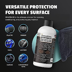 Black Plastic Vinyl Trim Restorer Protective Finish Long Lasting Car & Truck Polish Refreshing Agent for Various Surfaces UV Blocking Restoring Solution – 12 Ounces - Premium Microfiber Cloth Included