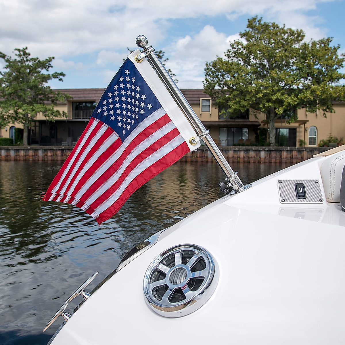 Bradford American Flag 12x18 Inches Made in USA, Embroidered Small American Flag for Boat ATV, Double Sided US Boat Flags for Outside with 2 Brass Grommets and 4 Stitching Rows Boat Cabin Decoration