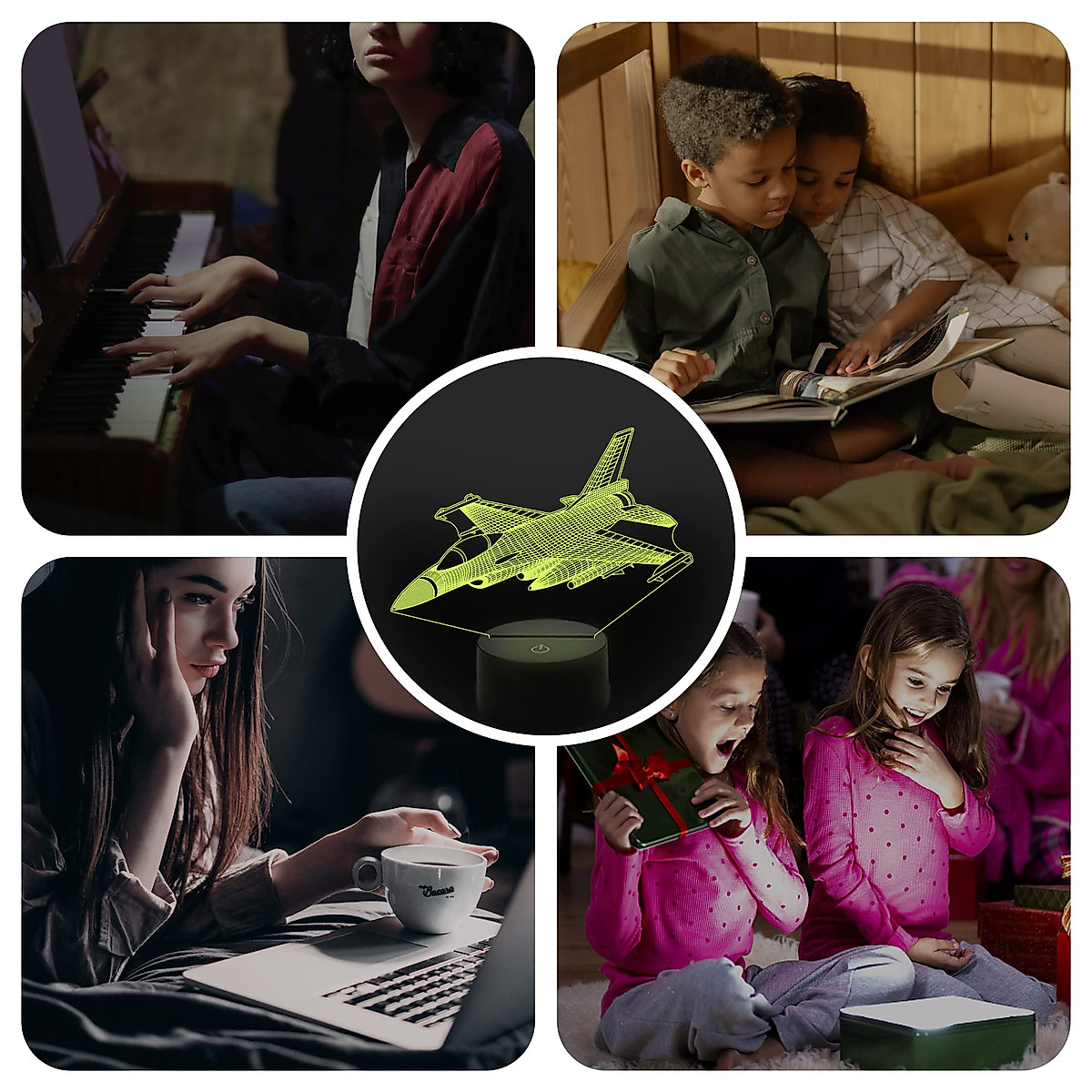 Anywin Warplane Night Lights,Kids Airplane 3D Night Light Bedside Lamp Fighter Toy Light 7 Colors Changing with Remote Control Best Christmas Gifts and Birthday Gifts for Boys Girls Kids Baby