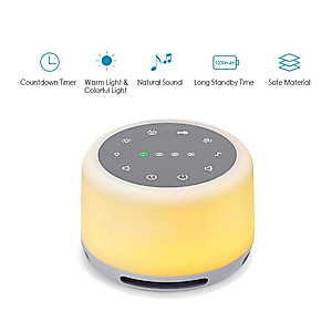 White Noise Machine for Sleeping, with 24 Soothing Sounds Night Light and Timer, Rechargeable Natural Sound Machine, Portable Sleep Sound Machine for Baby, Adult, Home, Office, Sound Therapy