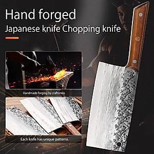 Professional Hand Forged Cleaver Knife Japanese 7 inch Kitchen Knives Super Sharp High Carbon Stainless Steel Chefs Knife Comfortable Cocobolo Wooden Handle with Gift Box