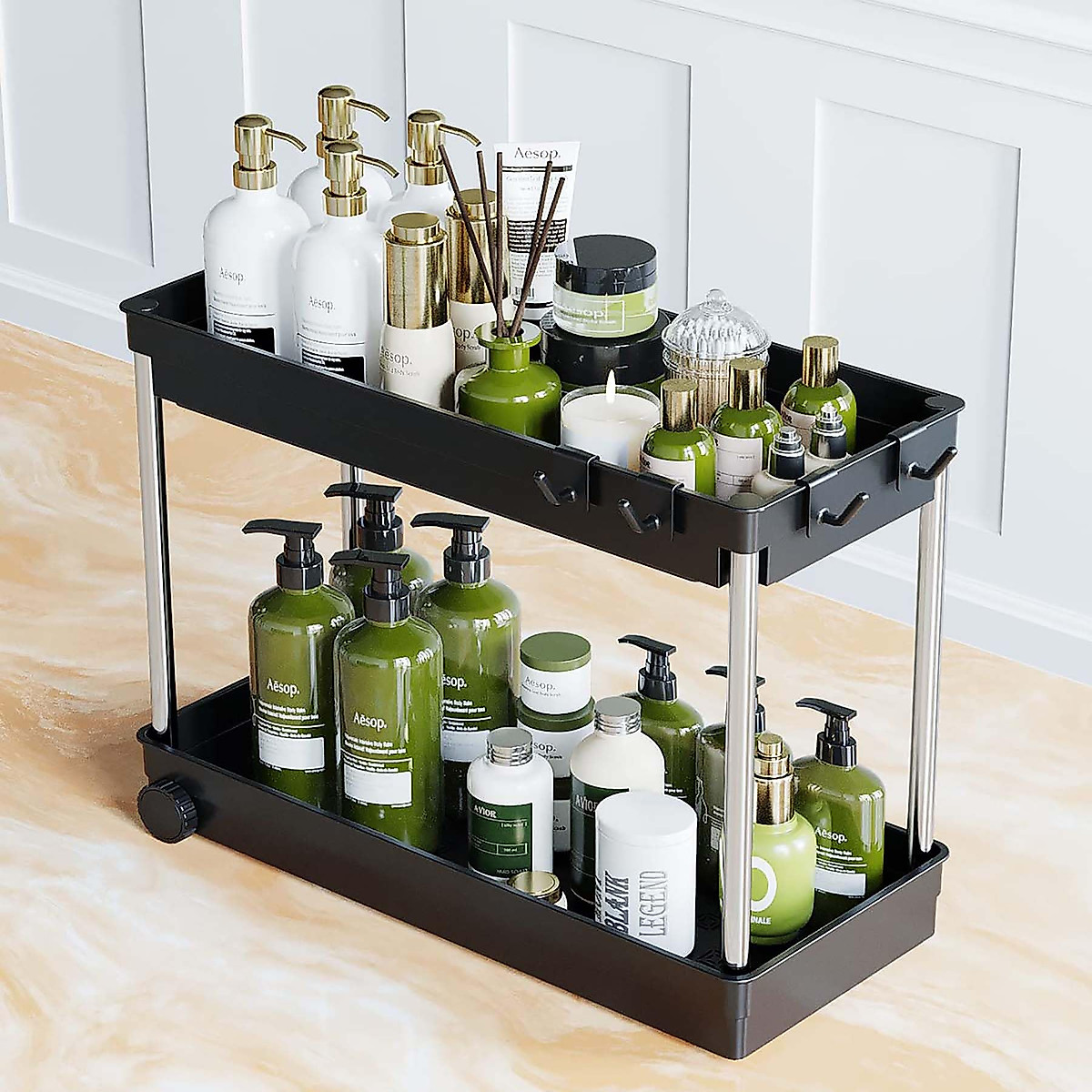 LONONE Under Cabinet Organizer Shelf 2 Tier Bathroom Organizer Under Sink Shelf Simple Trending Stackable 2-Tier Under Sink Cabinet Organizer,Green