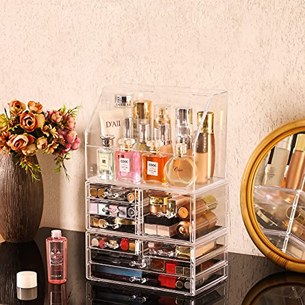 Makeup Organizers and Storage With Lid,Dustproof Waterproof Design Make up Organizer for Bathroom Countertop With 8 Drawers For Beauty Product,Skincare,Lotions,Perfume Cosmetic Storage Case