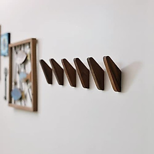 oldcitywood OCW Coat Hooks Pack of 6, Decorative Wall Hooks, Modern Coat Rack, Wooden Towel Hanger, Hooks for Wall, Walnut Wood Wall Storage