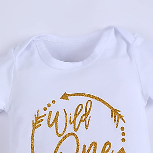 IBTOM CASTLE Baby Girl 1st Birthday 3pcs Crown Floral Boho Clothes Headband & One Piece Bodysuit Jumpsuit Onesies & Layered Tulle Skirts Princess Photo Shoot Costume Red Arrow Wild One Outfits 1Y