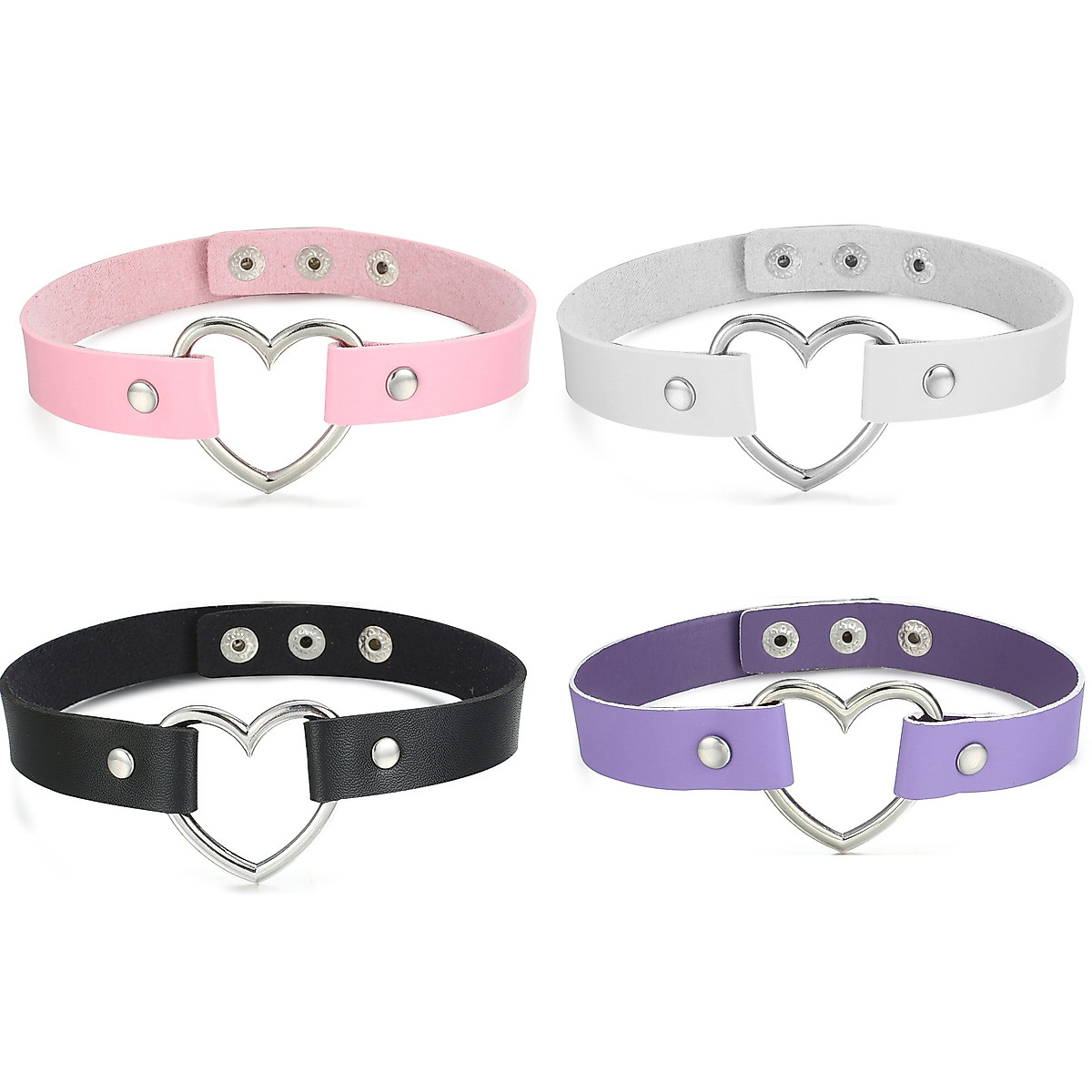 FIBO STEEL Womens Mens Leather Necklace Choker Necklace Heart Punk Goth Style Adjustable 4 Pcs