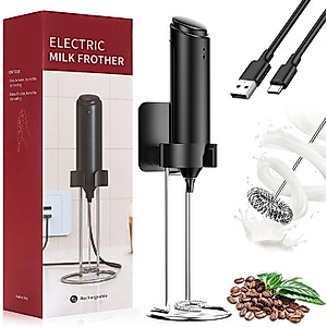 Rechargeable Milk Frother Handheld for Coffee, Electric Stirrer with Wall Mounted Stand, Whisk Drink Mixer Wand, Milk Foamer for Matcha Latte