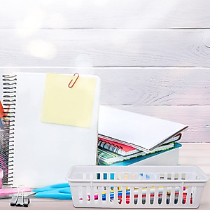 FEOOWV Classroom Pencil or Rubber Organizer Basket Trays, Office Supply Baskets Organization Trays for Home School Classroom Office 12 Pack (White)