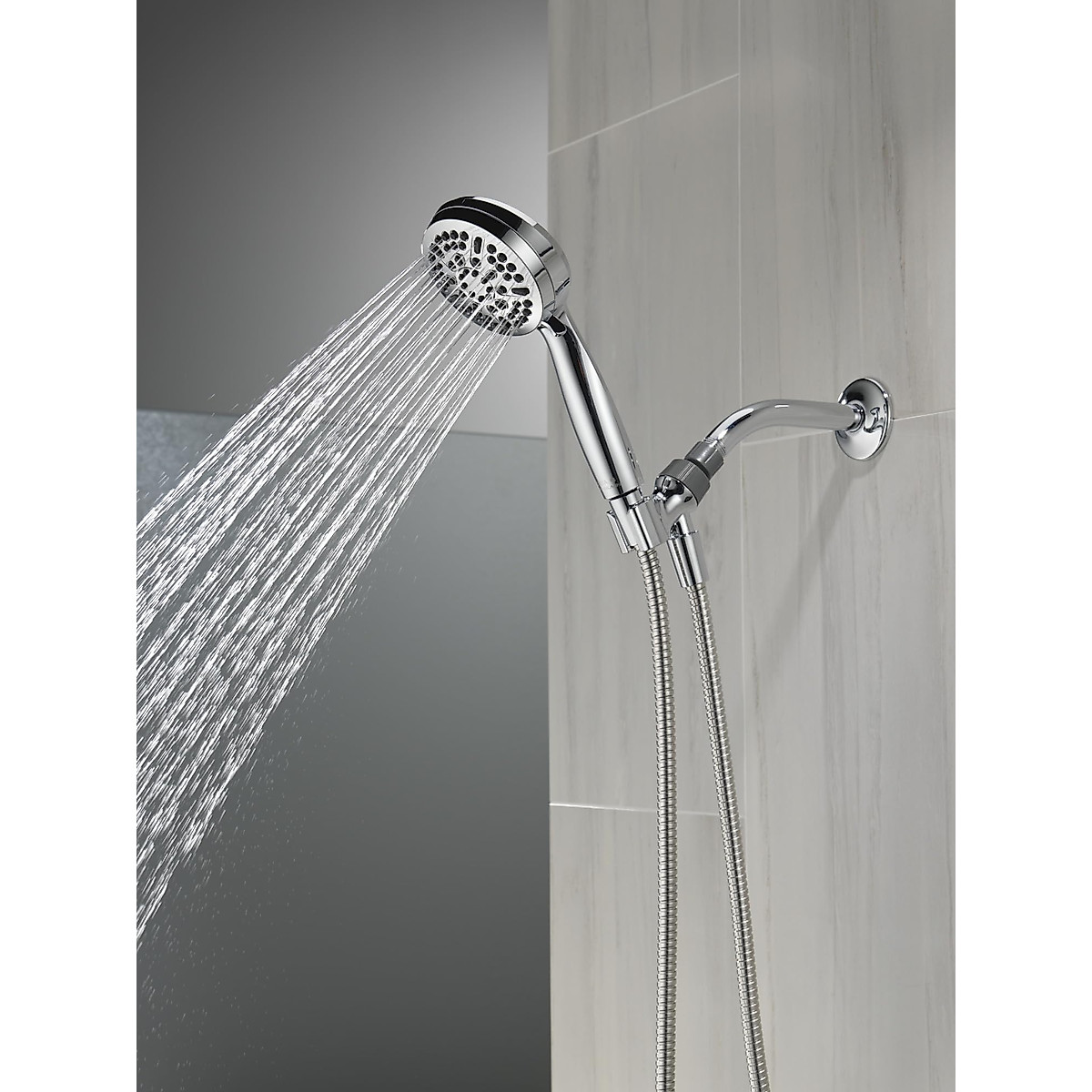 Delta Faucet 5-Setting Handheld Shower Head, Chrome Shower Head with Hose, Showerheads & Handheld Showers, Handheld Shower Heads, Detachable Shower Head, Hand Shower 1.75 GPM, Chrome 75511