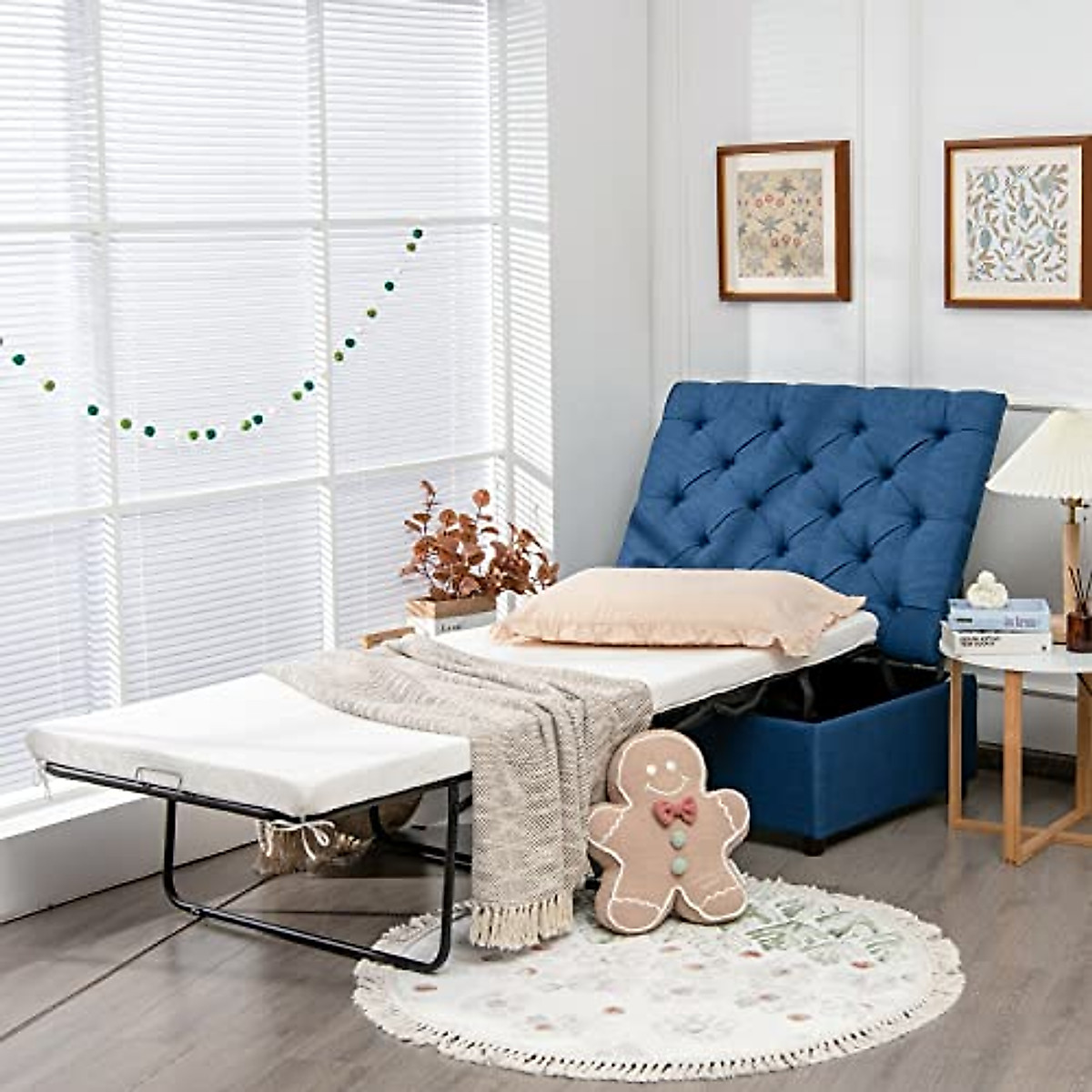 CXDTBH Folding Ottoman Sleeper Bed with Mattress Convertible Guest Bed Blue/Gray (Color : D)