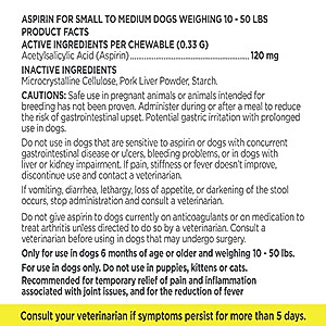 Vetality Canine Aspirin for Dogs | Fast Pain Relief | Small to Medium Dogs | Liver Flavor | 75 Chewable Tablets