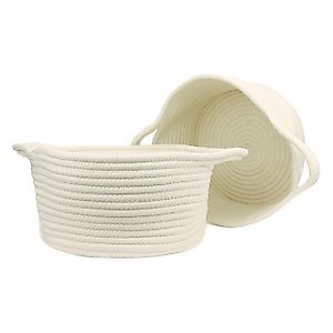 Orino Natural Two Small Cotton Rope Storage Basket with Handles Soft Durable Laundry Toy Pet Storage Nursery Home Decorations Bin (11.81x10.23x6.23 inch, Medium, Off White)