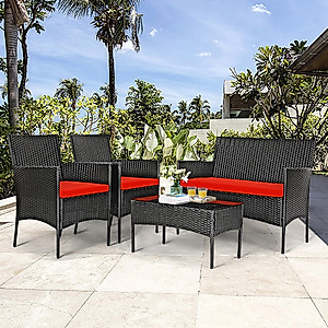 4 PCS Patio Furniture Set Rattan Sofa & Chairs Set Turquoise