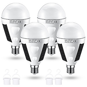 4 Pcs Emergency Solar Rechargeable Light Bulbs 12W Solar Light Bulbs 6500K Portable LED Solar Emergency Light Bulb Battery Backup Light Bulb for Home Power Outage or Power Failure, Outdoor Camping