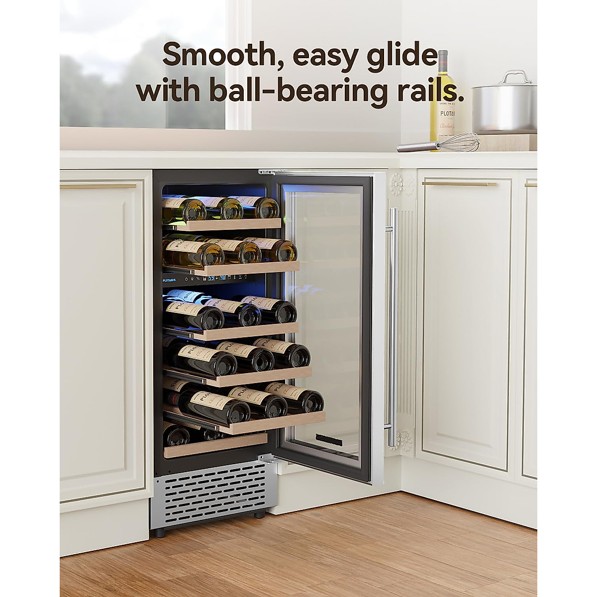 Plotanis 15 Inch Wine Fridge Dual Zone 28 Bottles Under Counter Wine Cooler Refrigerator Built-in or Freestanding with Glass Door Safety Lock