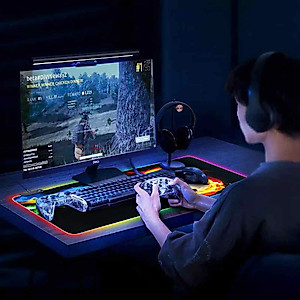 Large RGB Gaming Mouse Pad - Big Gaming Led Mouse Pad Smoothly Waterproof Surface XXL Mouse Pad with Anti-Slip Rubber Base Stitched Edge Mouse Pad for Keyboard,31.5"x12"x0.15"(Flame Soccer)