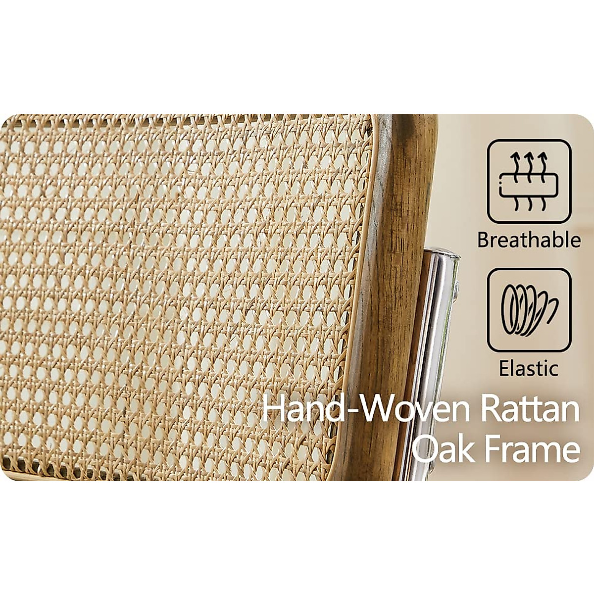 Zouron Mid-Century Modern Dining Chairs, Leather Accent Kitchen Chairs with Rattan Back, Armless Upholstered Fabric Spone Chairs with Chrome Metal Legs, Set of 2, Yellwo Brown